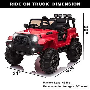 OTTARO Kids Electric Car Ride on Car Truck, Battery Kids Car w/Parent Remote Control, 12V Battery Powered Electric Car for Kids, 3 Speeds,Spring Suspension, MP3 Player (Red)