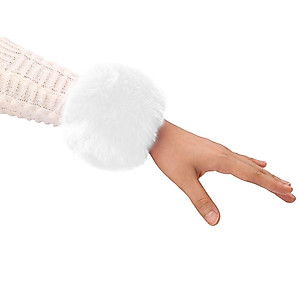 Simplicity Women's Winter Faux Fur Short Wrist Cuff Warmers (White-1)
