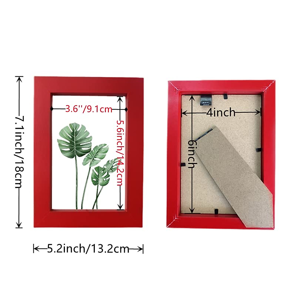 CURTEK 2-Pack 4 x 6'' Red Picture Frame with Removable Cushion Show Picture 3.6 x 5.6 Inch for Table Top Display and Wall Mounting Photo Frame