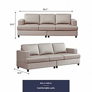 ZAFLY Modern Linen Sofa Couch with Armrest Upholstered 3-Seat Sofa Couch for Living Room, Bedroom, Apartment, Dormitory, Office, Loft, 3-Seat (Beige)