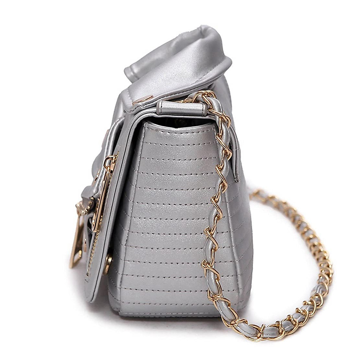 JNKET Women PU Leather Motorcycle Jacket Shoulder Bag Punk Style Rivet Handbag Chain Crossbody Bag for Girls (01-Silver)