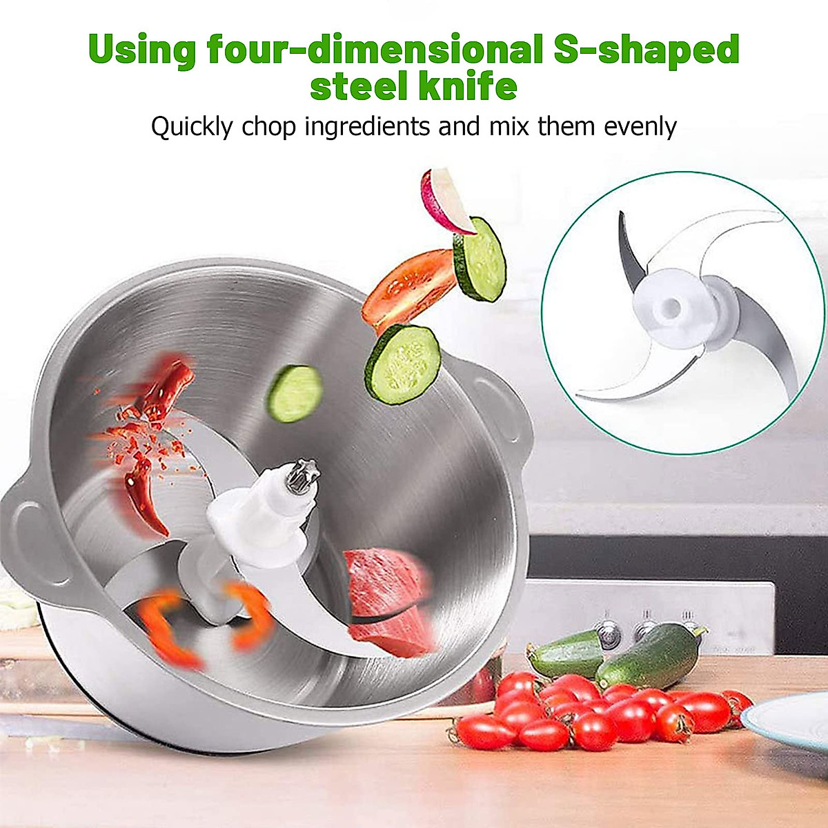 Nikou Electric Food Processor, 2L Meat Grinder Vegetables Chopper Household Kitchen Garlic Mincer US Plug