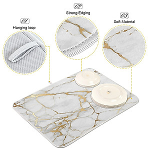 Golden Marble Texture Dish Drying Mat for Kitchen Counter 18 x 24 In, Absorbent Microfiber Drying Pad Dish Mats Drainer Rack Fast Drying Mat Protector Pad