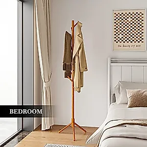 NicQliear Wooden Freestanding Coat Rack with 9 Hooks, Adjustable Coat Rack Stand to Hang Clothes/Bags/Hats, Standing Coat Tree Perfect for Bedroom/Entryway/Hallway