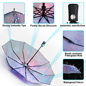 LFLFWY Folding Umbrella - Compact Travel Umbrella Automatic Open and Close, Lightweight Windproof Waterproof Umbrella For Women and Men, Best Umbrellas for rain mini-cute star