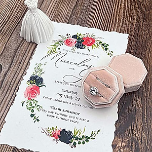 Beatilog Velvet Ring Box - Octagon Premium Vintage Wedding Ring Holder Handmade Double Ring Bearer Jewelry Display Organizer for Proposal, Engagement, Ceremony, Christmas, Photography (Light Pink)