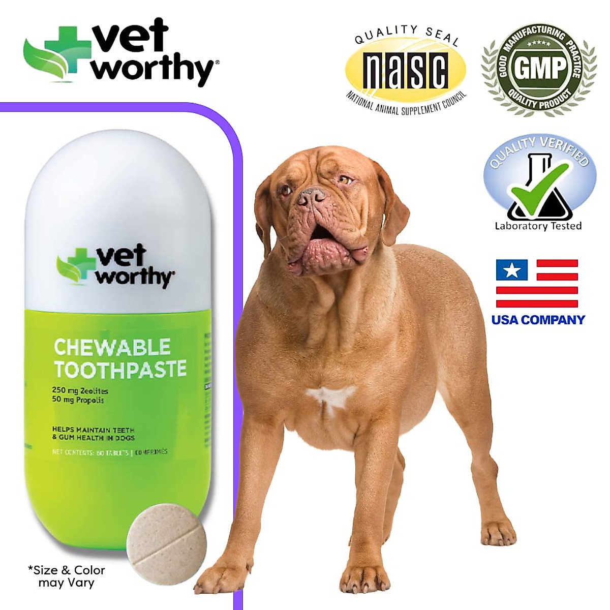 Vet Worthy Chewable Toothpaste - Dog Teeth Cleaning Chews with Propolis & Zeolites - Toothpaste for Dogs - Dog Tartar Remover for Teeth & Dog Chews for Cleaning Teeth - 60ct (Chicken Liver)