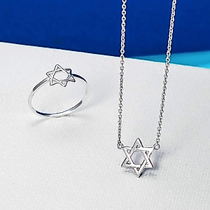 Petite 925 Sterling Silver Star Of David Ring Grey 7*