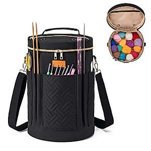 Mecozone Crochet Bag, Yarn Bag Storage Organizer for Crochet Accessories, Knitting Bag for Womens Girls Crocheting On The Go, Crochet Gifts For Crocheters, Black
