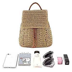 Goclothod Fashion Straw Backpack for Women Drawstring Shoulder Bag Bohemian Beach Handbags