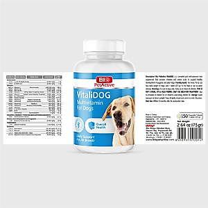 VitaliDOG Multivitamin for Dogs, Skin and Coat Supplement, Dog Prenatal Health Supplies, Vitamin A + E + B9 + B5 + H + Biotin + Amino Acids + Folic Acid for Dogs, 150 Chewable Tablets
