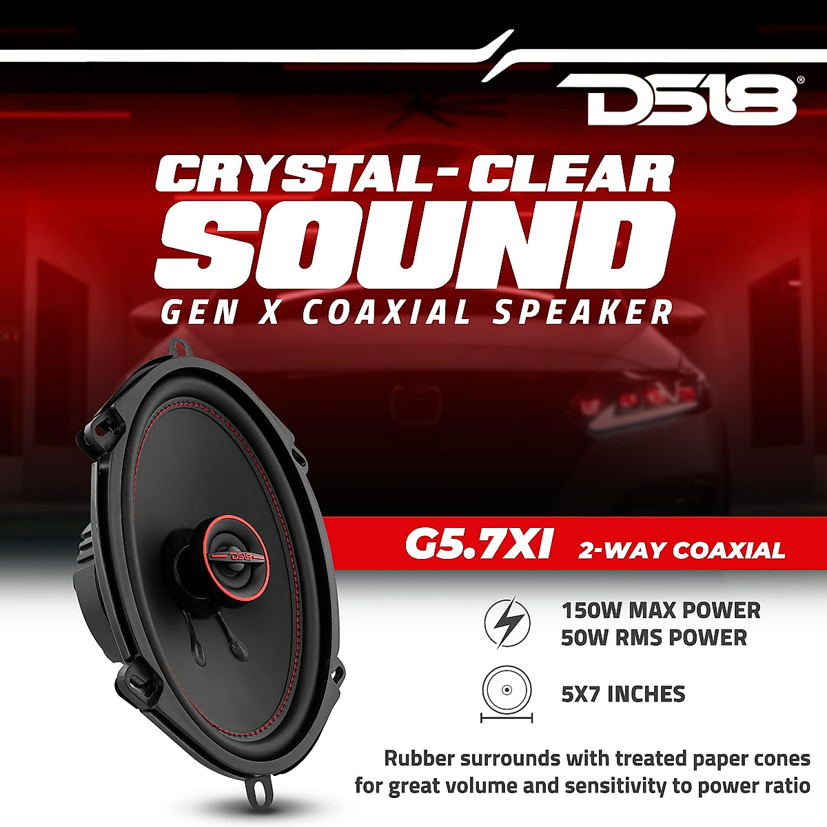DS18 G5.7Xi GEN-X 5x7 2-Way Coaxial Speakers 150 Watts Max Power 4-Ohm - Full Range Speaker with Dome Tweeter Great for Car Stereo Sound System - 2 Speakers