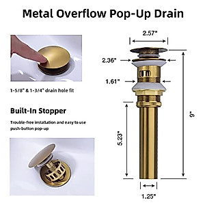 TRUSTMI 2 Handle 8 Inch Widespread Bathroom Faucet Brass Lavatory Vanity Sink Faucet with Metal Overflow Pop Up Drain and cUPC Water Supply Lines, Brushed Brass Gold