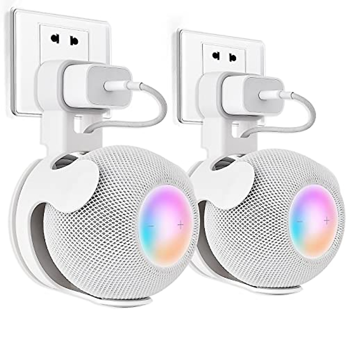 V-MORO HomePod Mini Wall Mount Holder, Outlet Mount Stand Hidden Cable Management for Apple HomePod Mini Smart Speaker Shelf Without Messy Wires Excellent Space Saving Punch-Free 2-Pack White
