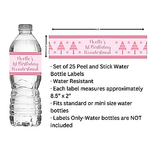 Personalized Water Bottle Labels, Pink Christmas Party Favors, Pack of 25 Peel and Stick Waterproof Wrappers