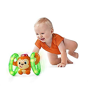 Bright Starts Roll & Glow Monkey Crawling Baby Toy with Lights and Sounds for 6 Months and up