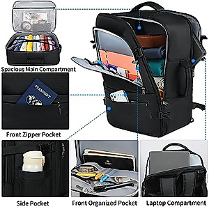 NUBILY Travel Backpack for Men Women 40L Carry on Backpack Airline Approved 17 Inch Laptop Backpack Waterproof Large Backpack Luggage Daypack Business College Weekender Overnight Backpack, Black