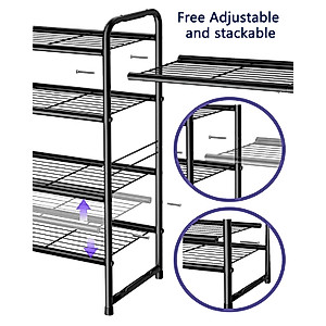 SUFAUY Shoes Rack Shelf for Closet Metal Stackable Shoe Organizer, Expandable & Adjustable Storage Shelves, Wire Grid, 4-Tier, Black