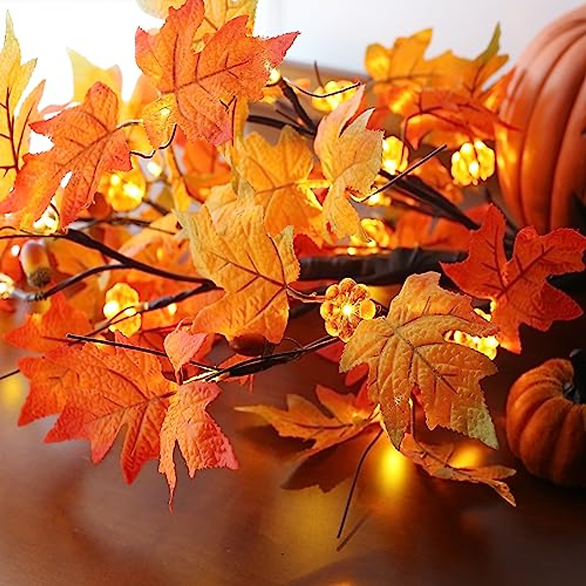 HUAESIN 2 Pack 24'' Prelit Lighted Maple Tree Thanksgiving Decor Fall Tree 48 LEDs Battery Operated Lighted Pumpkins Artificial Autumn Fall Tabletop Tree for Halloween Fall Harvest Home Indoor Decor