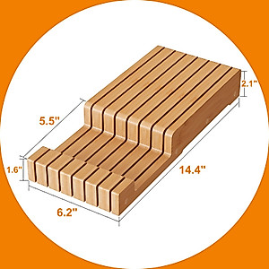 In-Drawer Bamboo knife block,Drawer Knife Storage Steak Knife Holder Without Knives,Holds up to 7 Knives(Not Include)