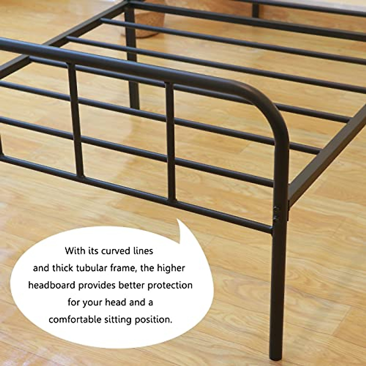 HOMWAYART Twin Bed Frame with Headboard, 14 Inch High Metal Bed Frames No Box Spring Needed,Noise-Free,Easy Assembly-Black (Twin)