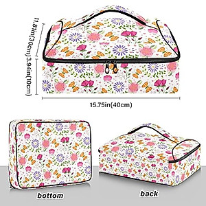 Kcldeci Insulated Thermal Food Carrier Insulated Casserole Carrier for Hot or Cold Food,Springtime Colorful Flower Butterfly Insulated Tote Bag for Potluck Cookouts Parties Picnic,Lasagna Lugger