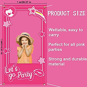 Pink Girls Birthday Decorations Hot Pink Photo Booth Props Princess Doll Theme Decor Let's Go Bachelorette Party Decoration for Girls Birthday Bridal Shower Pink Party Supplies（39.37 X 74.8 in）