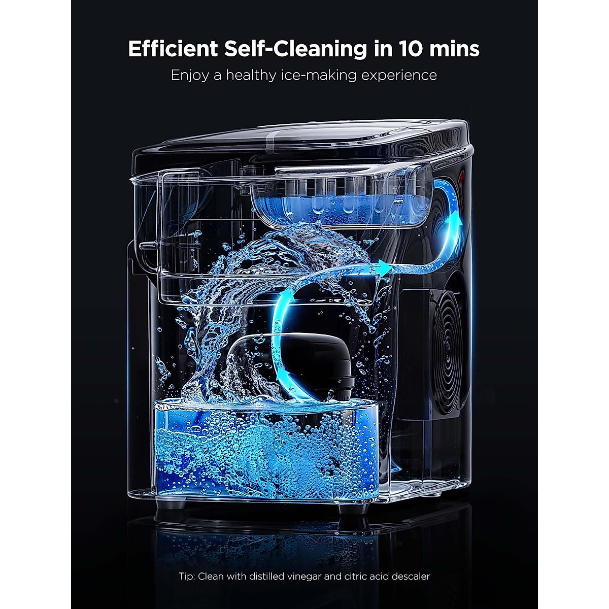 GoveeLife Smart Ice Maker Countertop, Portable Ice Machine with Voice Control, 9 Ice Cubes in 6 Minutes 3 Sizes, 26lbs/24Hrs, Self Cleaning RGB Lights, Quiet Ice Maker with Scoop for Kitchen Silver