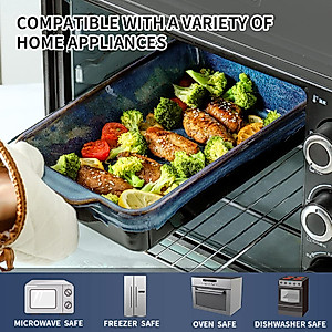 KOOV Bakeware Set, Ceramic Baking Dish Set, Rectangular Casserole Dish Set, lasagna Pan, Baking Pans Set for Cooking, Cake Dinner, Kitchen, 9 x 13 Inches, Reactive Glaze 3-Piece (Nebula Blue)