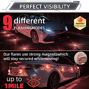 DK-WINER LED Road Flares roadside emergency car kit emergency road flares Kit with Magnetic Base for Vehicles & Boat | 9 Flash Modes(with Batteries) (3pack)