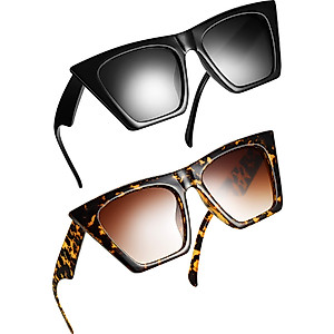 2 Pair Vintage Square Cat Eye Sunglasses Women Retro Trendy Cateye Sunglasses