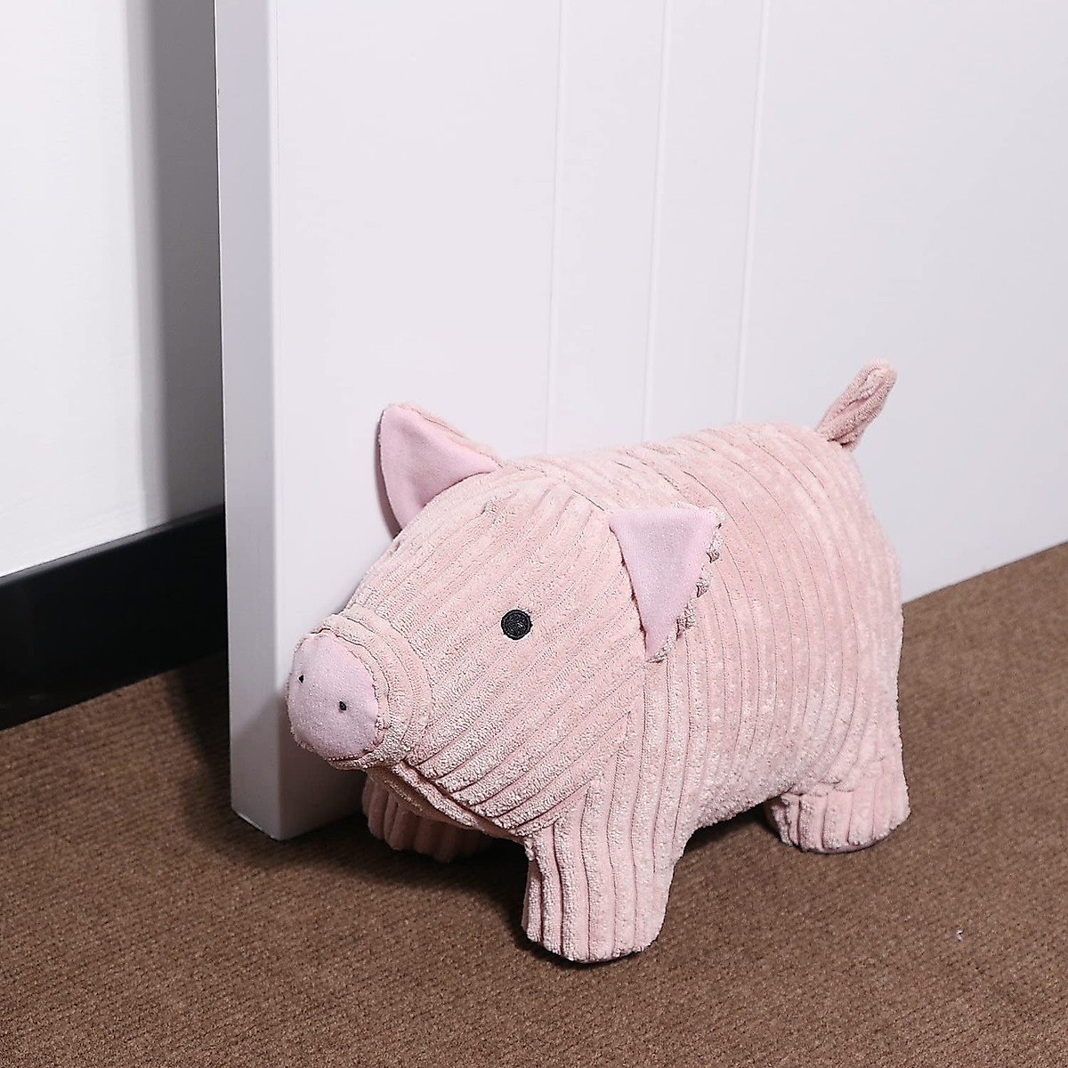 SANFERGE Cute Decorative Door Stopper for Home and Office Floor Door Stops, Fabric Animal Weighted Heavy Wall Protectors, Pink Pig