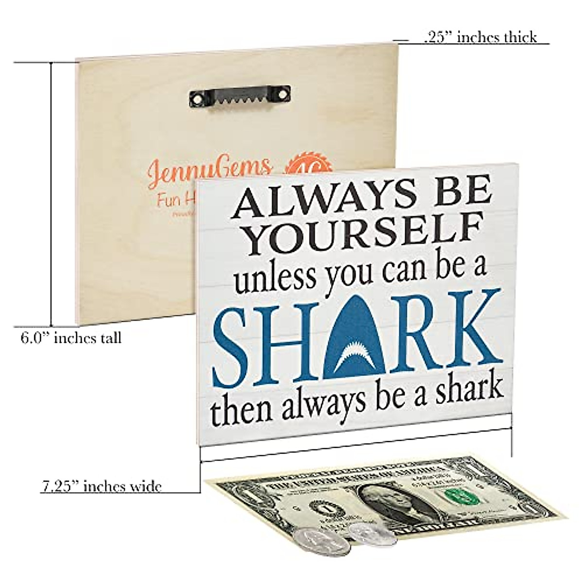JennyGems Always Be a Shark Wooden Sign and Wall Hanging, Shark Gifts and Decor, Made in USA