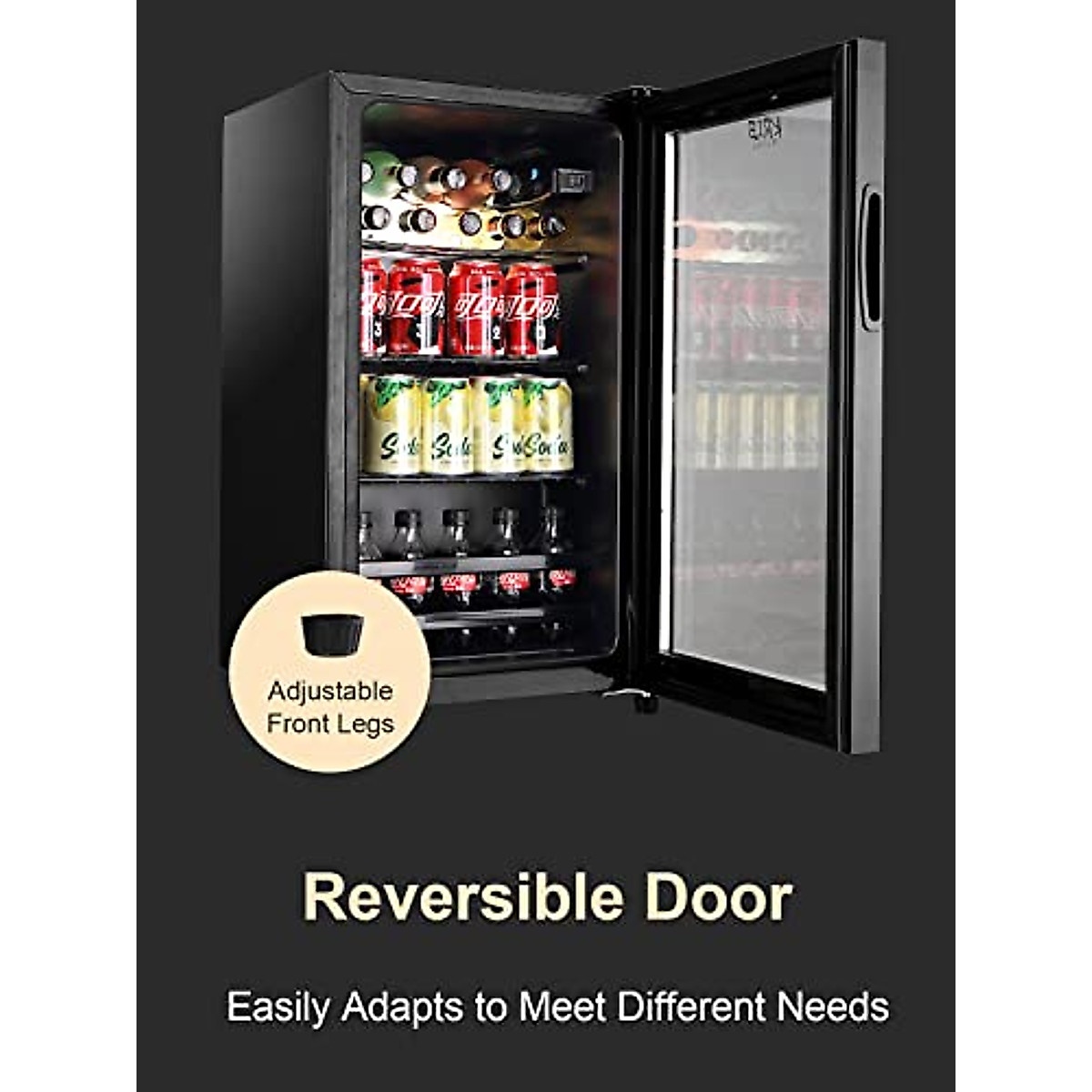 KRIB BLING Beverage Refrigerator 120 Can Freestanding Beverage Cooler with Adjustable Shelving Glass Door for Beer Soda or Wine Perfect for Home Office or Bar Black (KB03-FLB-60)