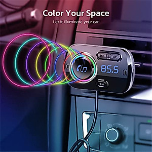 Bluetooth FM Transmitter for Car, Bluetooth 5.0 Wireless Car Adapter with QC3.0 & 5V/2.4A Dual Charging Port, Easy Attached to Air Vent, Hands Free Car Kit, Music Player (TB27), Black1