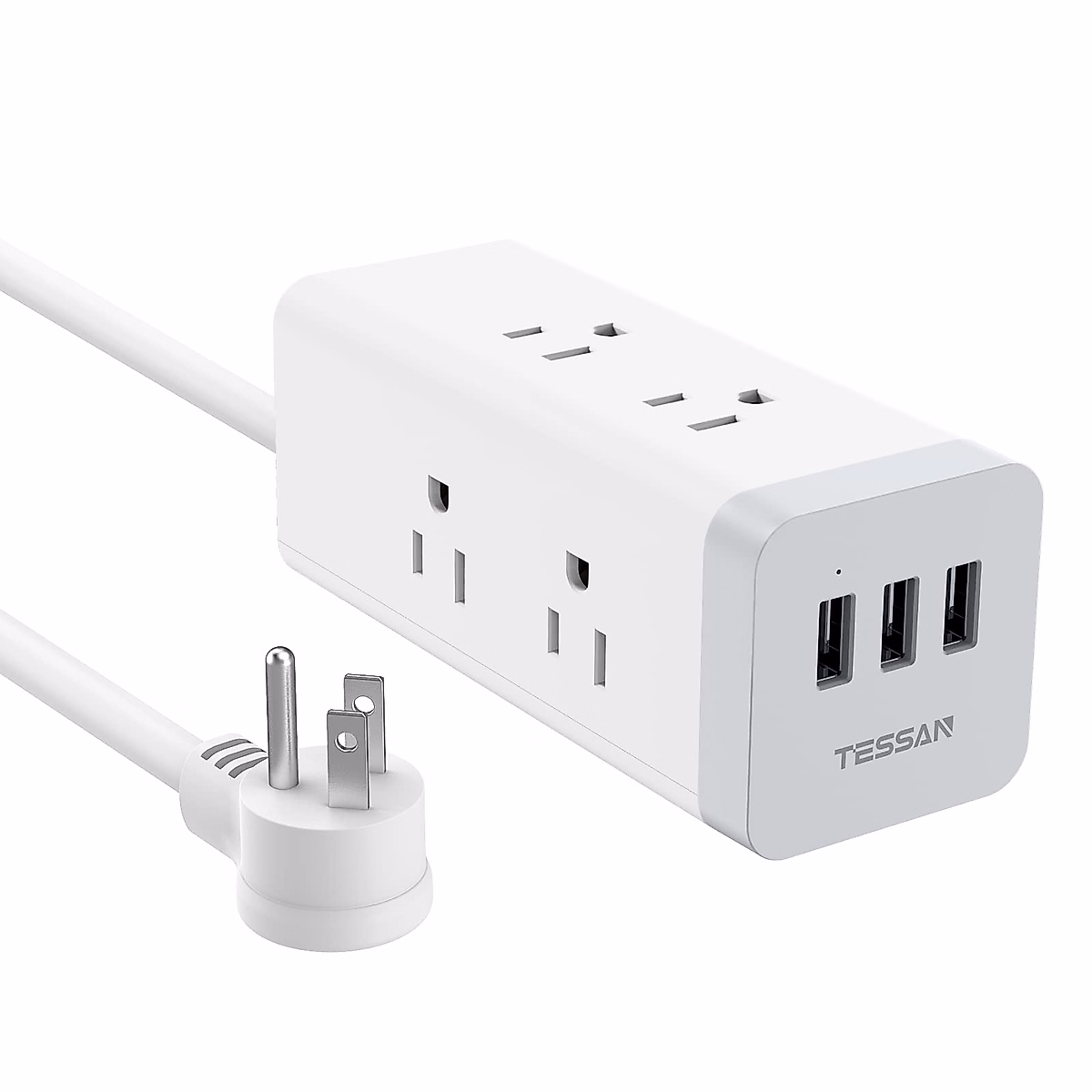 Surge Protector Extension Cord 6 Feet, TESSAN Flat Plug Power Strip with 6 Outlet and 3 USB Ports, 3 Prong Desk Charging Station for Home Office Supplies, Dorm Room Essentials, 13A/1625W, 1050J White