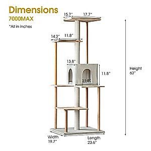 MWPO Modern Cat Tree - 63-Inch Luxury Wood Cat Tower for Indoor Cats, Large Perches with Soft Cushions, Cat Condo for Large Cats with Scratching Posts - Beige
