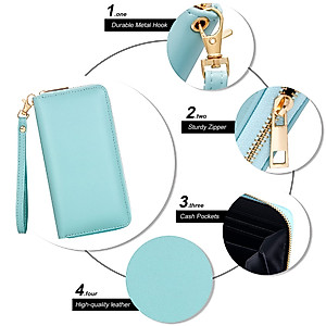 Badiya Women Rfid Blocking Leather Wallet Embossed Zip Around Clutch Purse with Wristlet