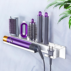 YAYINLI Hair Dryer Holder, Wall Mounted Blow Dryer Holder, Blow Dryer and Curling Iron Holder for 7 in 1 Styler Attachments, Adhesive Straightener Holder, Hair Tools Organizer Storage for Bathroom