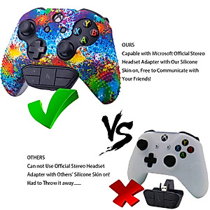 9CDeer Studded Protective Customize Transfer Printing Silicone Cover Skin Sleeve Case + 8 Thumb Grips Analog Caps for Xbox One/S/X Controller Paints Compatible with Official Stereo Headset