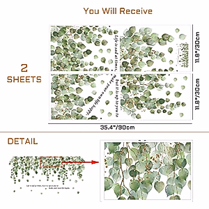 Hanging Green Vine Wall Decal Stickers for Bedroom Living Room, Removable Eucalyptus Green Plants Leaves Wall Art Mural Decor Home Nursery Office Decorations, 46.7" W X 32.2" H (C)