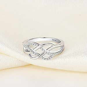 YL Celtic Knot Rings 925 Sterling Silver Twisted Knot Ring 18k White Gold Plated Cubic Zirconia Infinity Statement Rings-size7