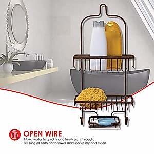 Home Basics Bronze Heavyweight 2-Tier Shower Caddy | Over the Shower head with Rubber Collar | Maximize Storage | 2 Shelves | 2 Hooks