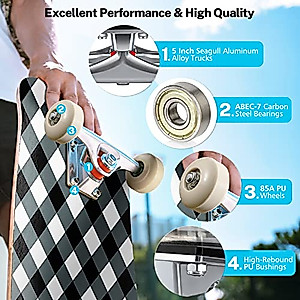 Gonex Standard Skateboard for Kids Teens Beginners, 31 x 8 Inch Double Kick Concave Complete Skate Board for Boys Girls Adults with 9 Layer Maple Deck, Diamond
