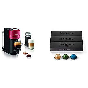 Nespresso Vertuo Next Red by Breville with Aeroccino3 + Nespresso Capsules VertuoLine, Best Seller Variety Pack, Medium and Dark Roast Coffee, 30 Count Coffee Pods