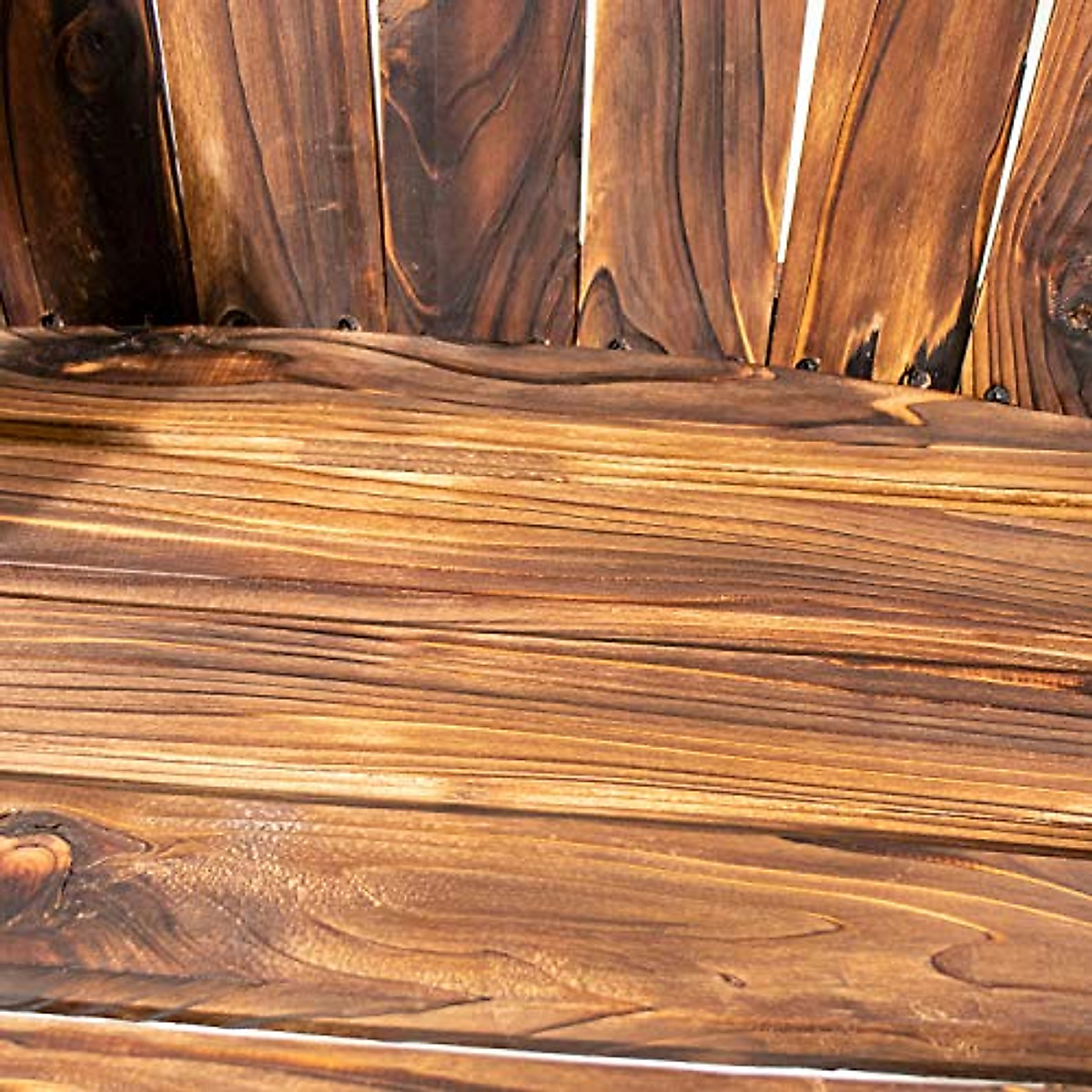 Wooden Wagon Wheel Chair Rustic Armrest Chair Outdoor Patio Furniture Wood Adirondack Chair, Slatted Seat for Garden Country Yard, Burnt-Finished - Backyard Expressions