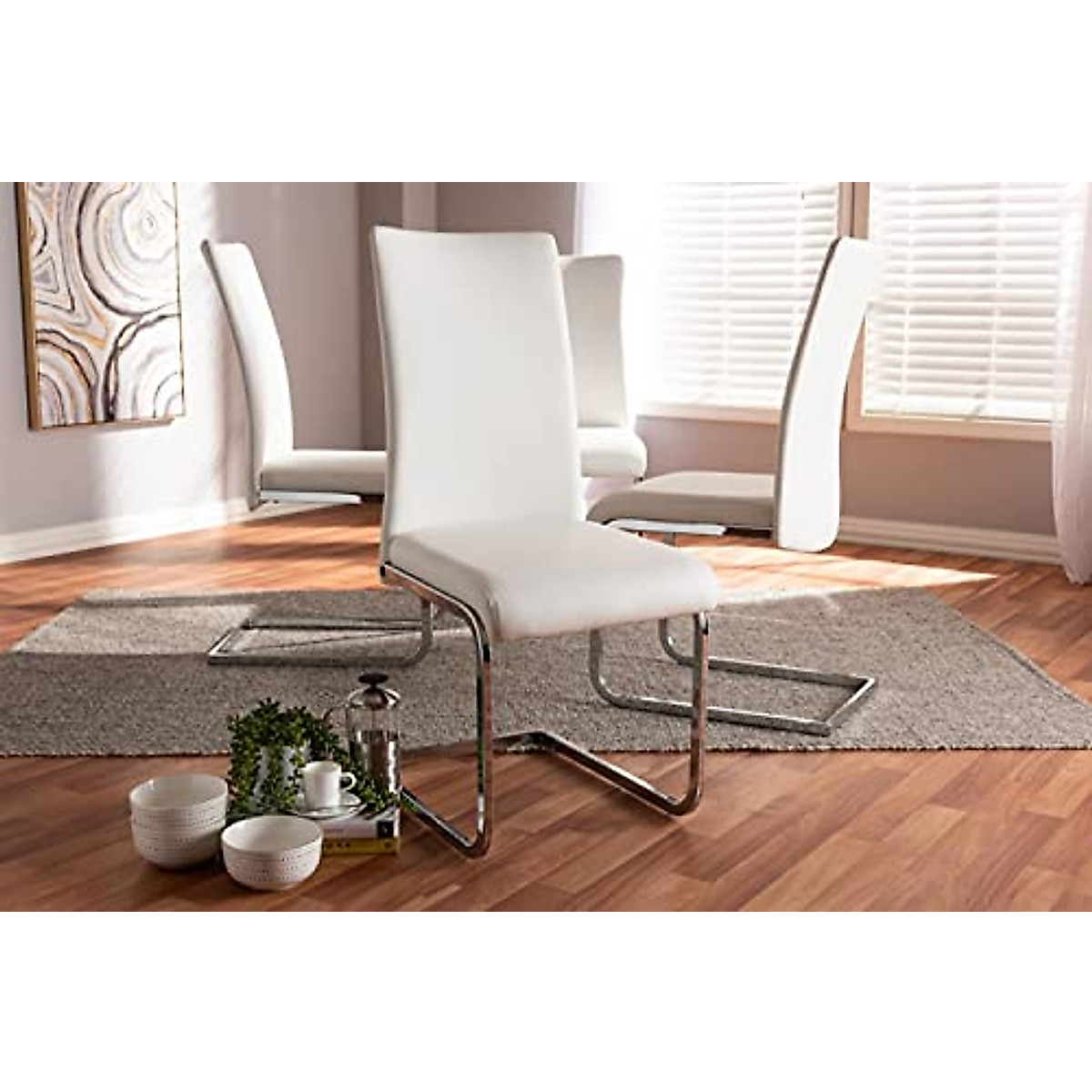 Baxton Studio Cyprien Modern and Contemporary White Faux Leather Upholstered Dining Chair (Set of 4)