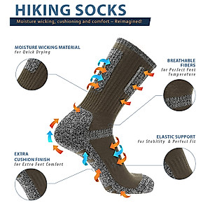 MIRMARU M202-Medium-Men's 5 Pairs Multi Performance Outdoor Sports Hiking Trekking Crew Socks (2Black,2Olive,1Char)