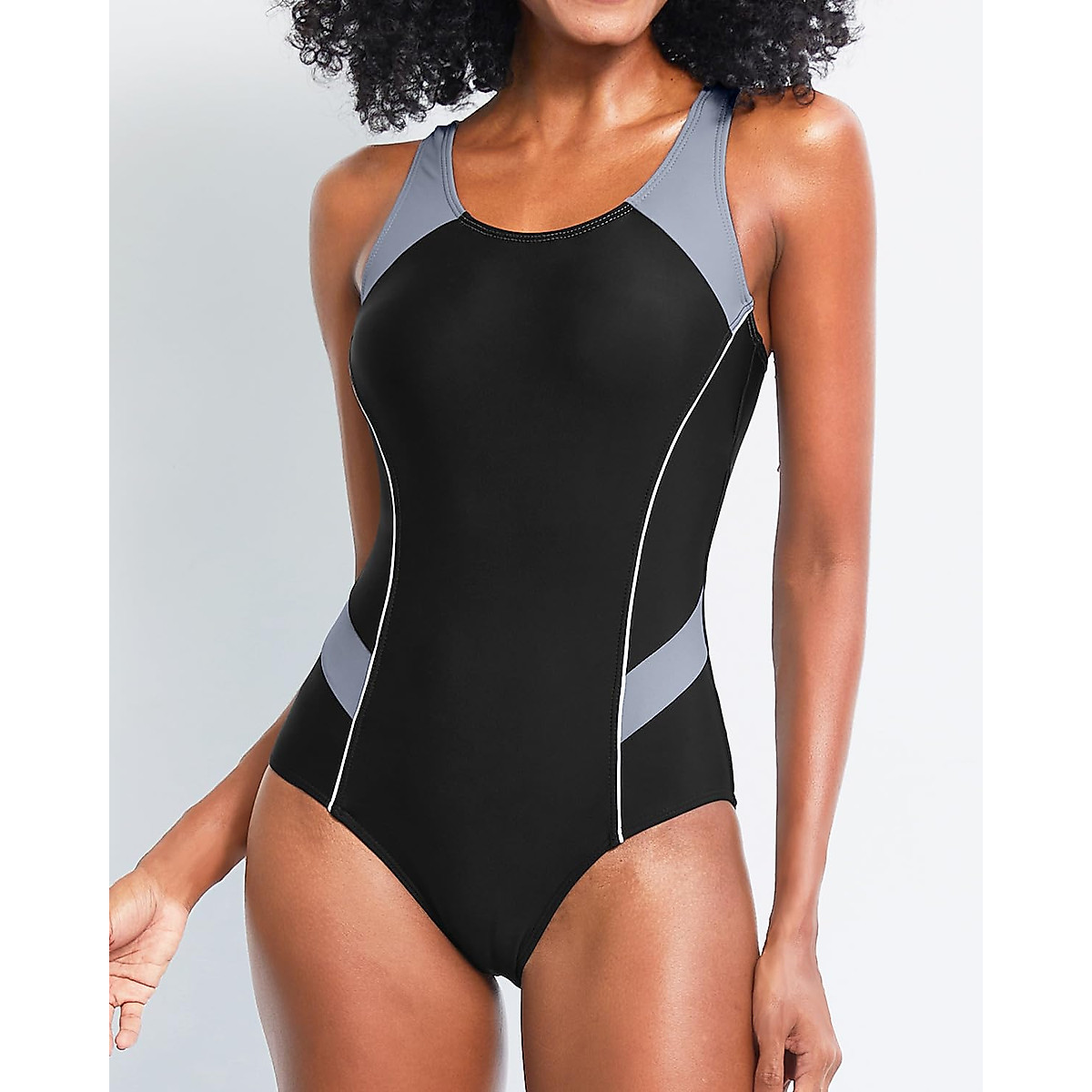 Tempt Me Women One Piece Swimsuits Athletic Racerback Swimwear Training Exercise Slimming Bathing Suit Black Gray XL