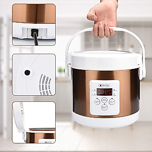 HOMCORT 2.0L Mini Rice Cooker, 25 Minutes Fast Cooking, 3 Cups (Uncooked), with Non-stick Pot, Keep Warm Function, for Soup, Rice, Stews, Grains & Oatmeal - Gold